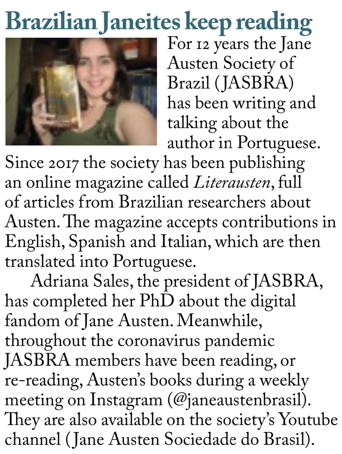 Janeites Brasileiras(os) Mantêm a Leitura – Jane Austen Sociedade do Brasil